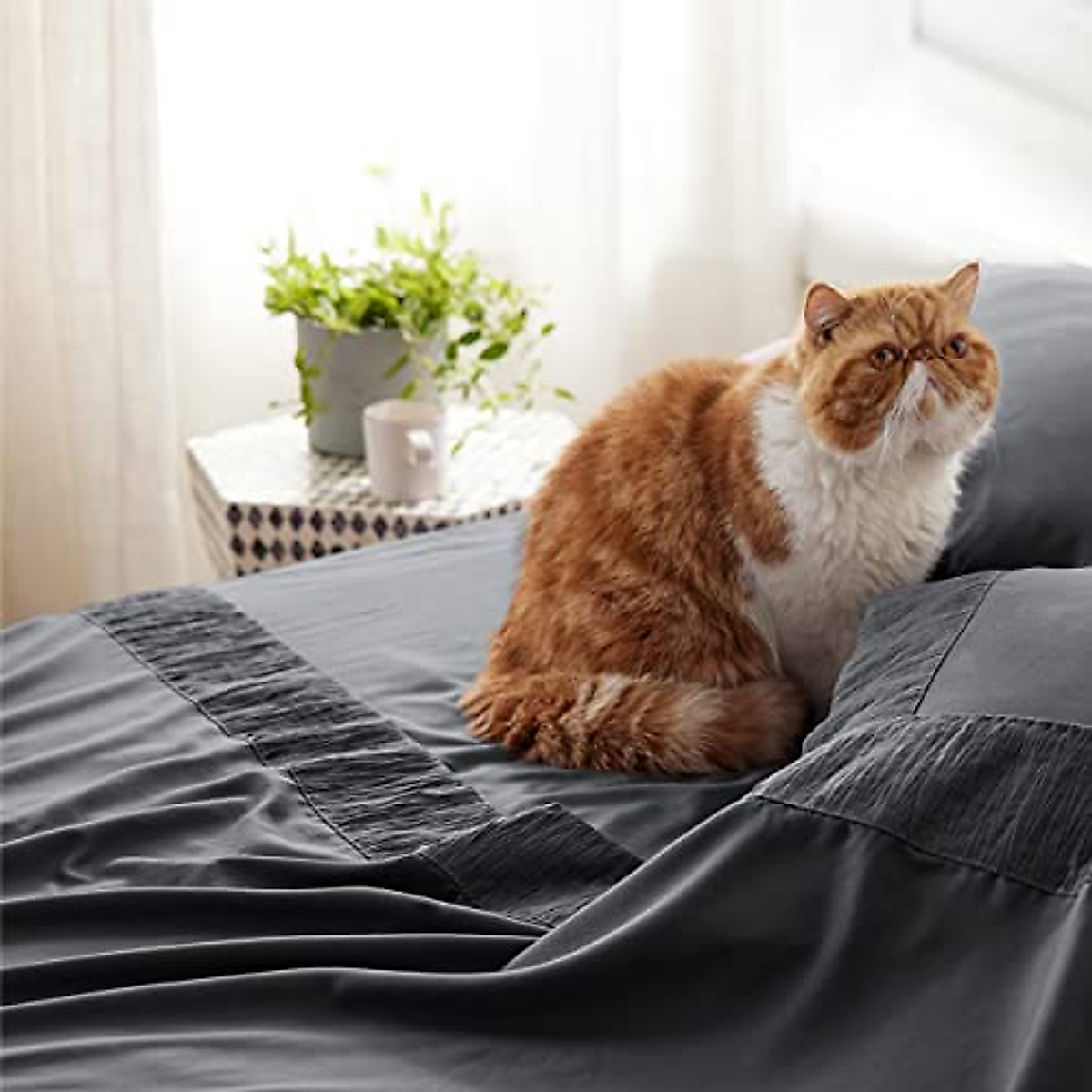 BEDSURE Queen Sheet Set - Soft 1800 Sheets for Queen Size Bed, 4 Pieces Hotel Luxury Grey Queen Sheets, Easy Care Polyester Microfiber Cooling Bed Sheet Set