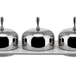 Alessi "Dressed" Three-Section Jam Tray in Porcelain With Lids in 18/10 Stainless Steel Mirror Polished, White