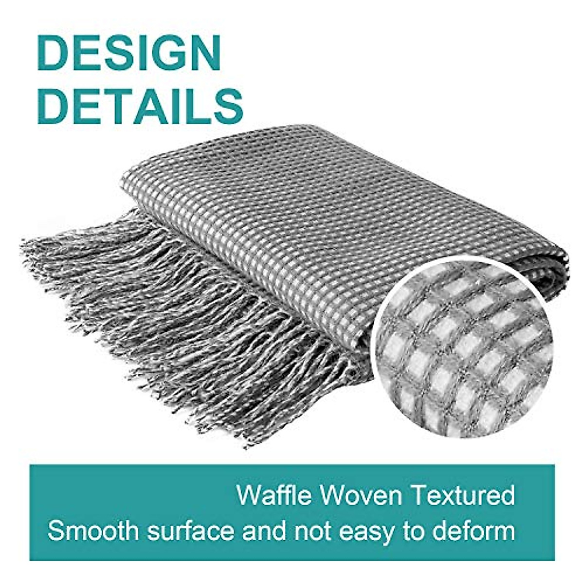 Hansleep Throw Blanket for Couch Sofa Bed Chairs, Soft Fuzzy Knit Blanket with Decorative Tassels (Grey, 50 x 60 Inches)