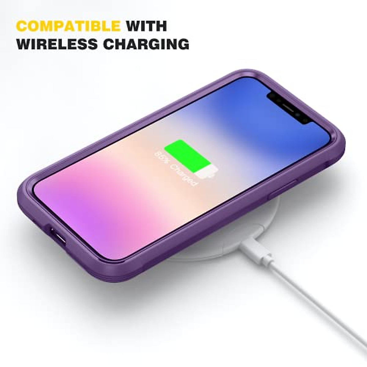 Diaclara Compatible with iPhone 11 Case, Full Body Rugged Case with Built-in Touch Sensitive Anti-Scratch Screen Protector, Soft TPU Bumper Case Clear Compatible with iPhone 11 6.1" (Purple and Clear)