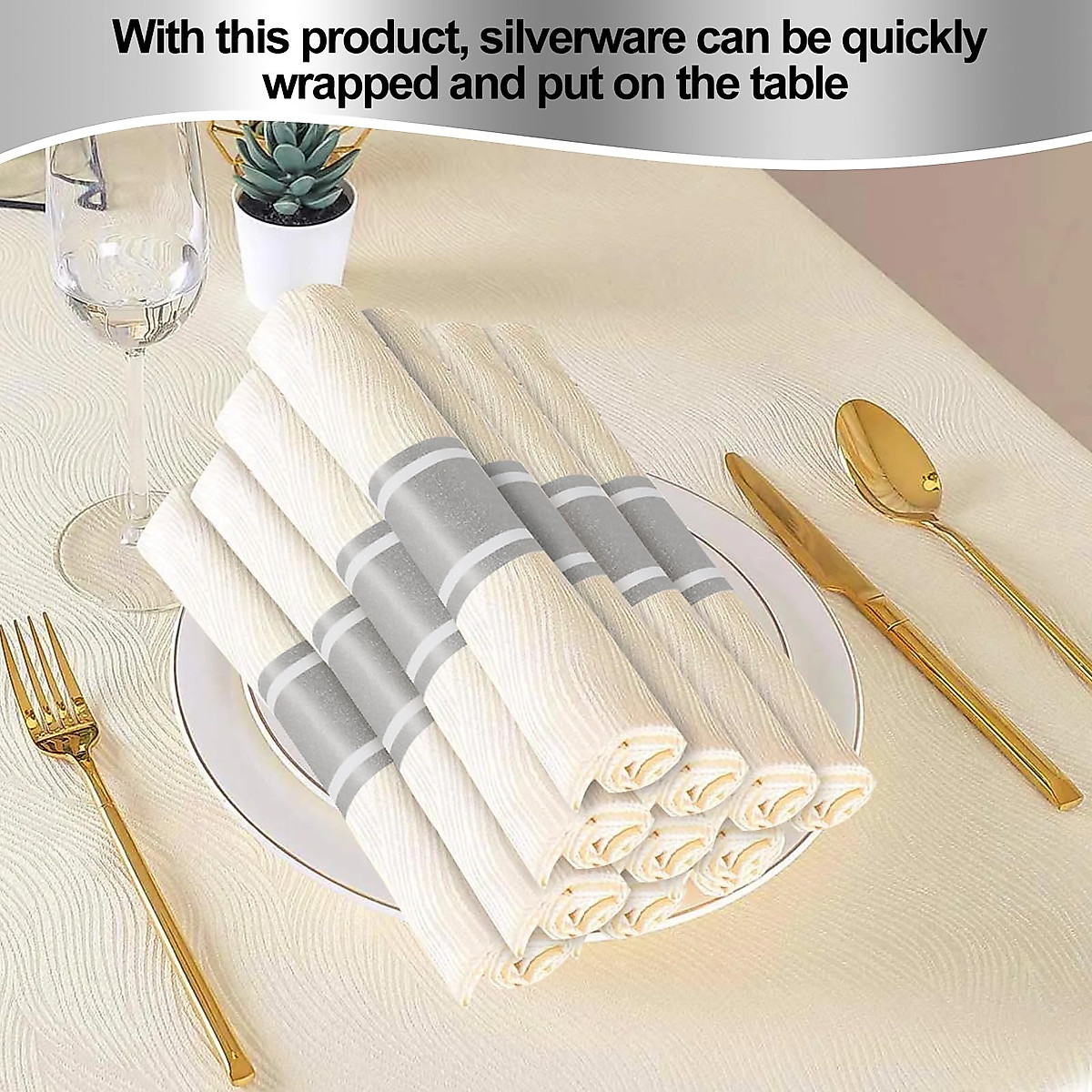 Germiwipe Paper Napkin Band, 200PCS Matte Silver Napkin Ring Self-Adhesive, Silverware Wraps Bands,Table Setup Wedding Event Party Supply (Matte Silver /200pcs)