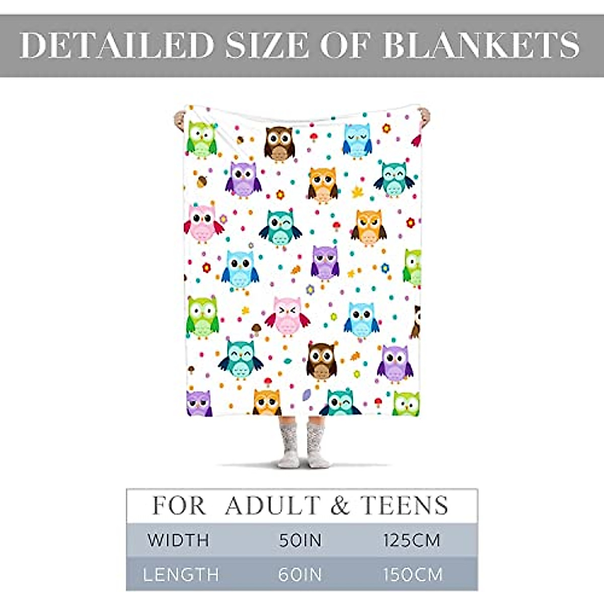 Owl Blanket, Soft Warm Fuzzy Fleece Plush Blanket 60''x50'', Smooth Cozy Flannel Throw Blanket for Bed/Couch/Office/Camping