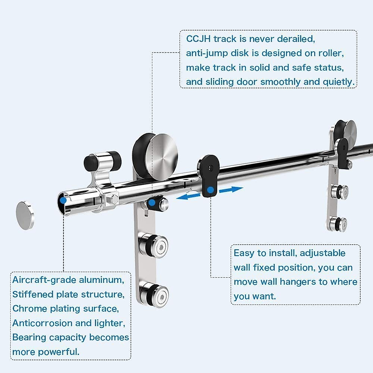 CCJH 5FT Stainless Steel Sliding Barn Door Hardware Track Kit Heavy Duty for Single Wood Door (Round Shape Hanger)