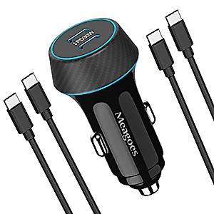 Meagoes Dual 30W USB C Car Charger, Super Fast Charging Compatible for Samsung Galaxy S23 Plus/Ultra/S22/S21/S20 FE/Note 20/10/Google Pixel 7, Cigarette Lighter Phone Adapter - 2X 3.3ft Type C Cord