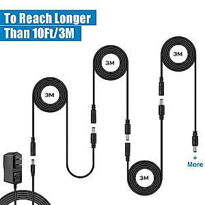 2-Pack 10ft DC Extension Cord 5.5mm x 2.1mm, Universal DC 12V Power Extension Cable for Security Camera, LED Strip, CCTV IP Surveillance, 5V 9V 24V 12 Volt Male to Female Plug Supply Adapter