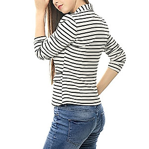 Allegra K Women's Notched Lapel Pocket Button Closure Striped Blazer Small White