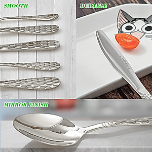 20-Piece Silverware Set, Flatware Cutlery Silverware Set Service for 4, 18/10 Hammered Stainless Steel Utensils Tableware Set Include Knife Spoon Fork, Unique Design, Mirror Polished (Silver)