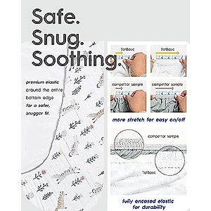 Graco Pack N Play Sheets Fitted, TotBasic Buttery Soft Portable Crib Sheets, Super Stretchy Jersey Cotton Pack and Play Sheet, Mini Crib Sheets Floral, 2 Pack Playard Sheets Cute Flower, Green & Pink