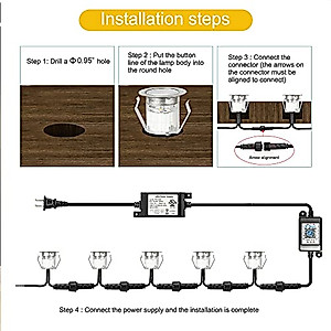 Dimmable LED Deck Lights Kit, 10 Pack Φ1.18 Outdoor Recessed Deck Step Lighting, 2700K-6500K Bluetooth Low Voltage Landscape Light IP67 Waterproof for Garden Patio Rail Ground Pathway