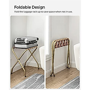 SONGMICS Luggage Rack, Luggage Rack for Guest Room, Suitcase Stand, Steel Frame, Foldable, for Bedroom, Golden URLR064A01