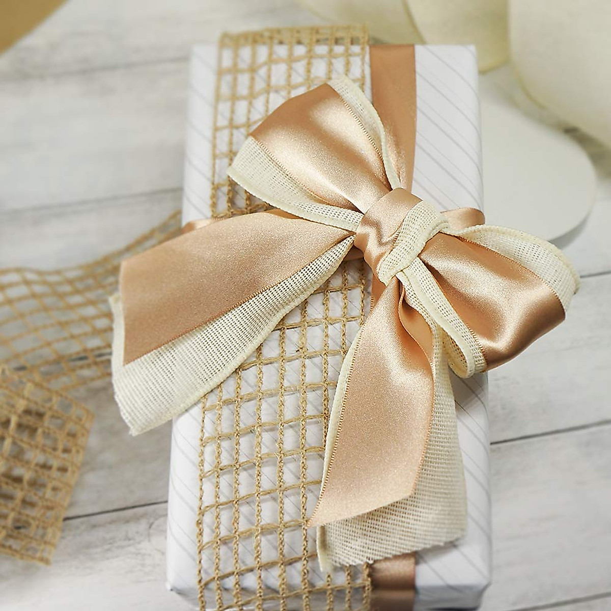 CT CRAFT LLC Canvas Wired Ribbon for Gift Wrapping, Home Decor, Decoration DIYs and Crafts, 2.5 Inch x 10 Yards x 1 Roll - Gray