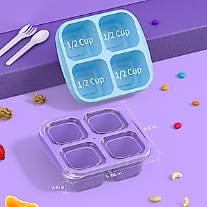 Bento Snack Containers(4 Pack), 4-Compartment Meal Prep Containers Reusable, Snackle Box Container for Kids and Adults,Divided Lunchable Container Food Storage Containers for School, Work, Travel