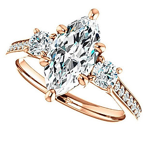 925 Silver, 10K/14K/18K Solid Gold Handmade Engagement Ring, 3 CT Marquise Cut Moissanite Solitaire Ring, Wedding Ring for Women/Her Anniversary Propose Gifts, VVS1 Colorless (925 Silver (Rose Gold Plated))
