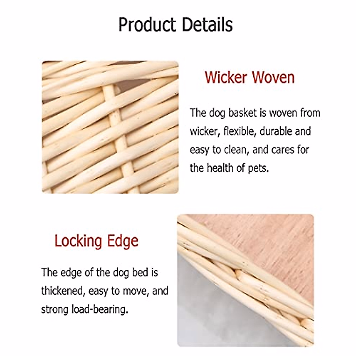 ZJMK Wicker Dog Cat Bed with Cushion & Bamboo Mat, Small Medium Dogs Cats Basket Washable Wicker Nest, Various Size (Size : #1(50×38cm/19.7×15in))