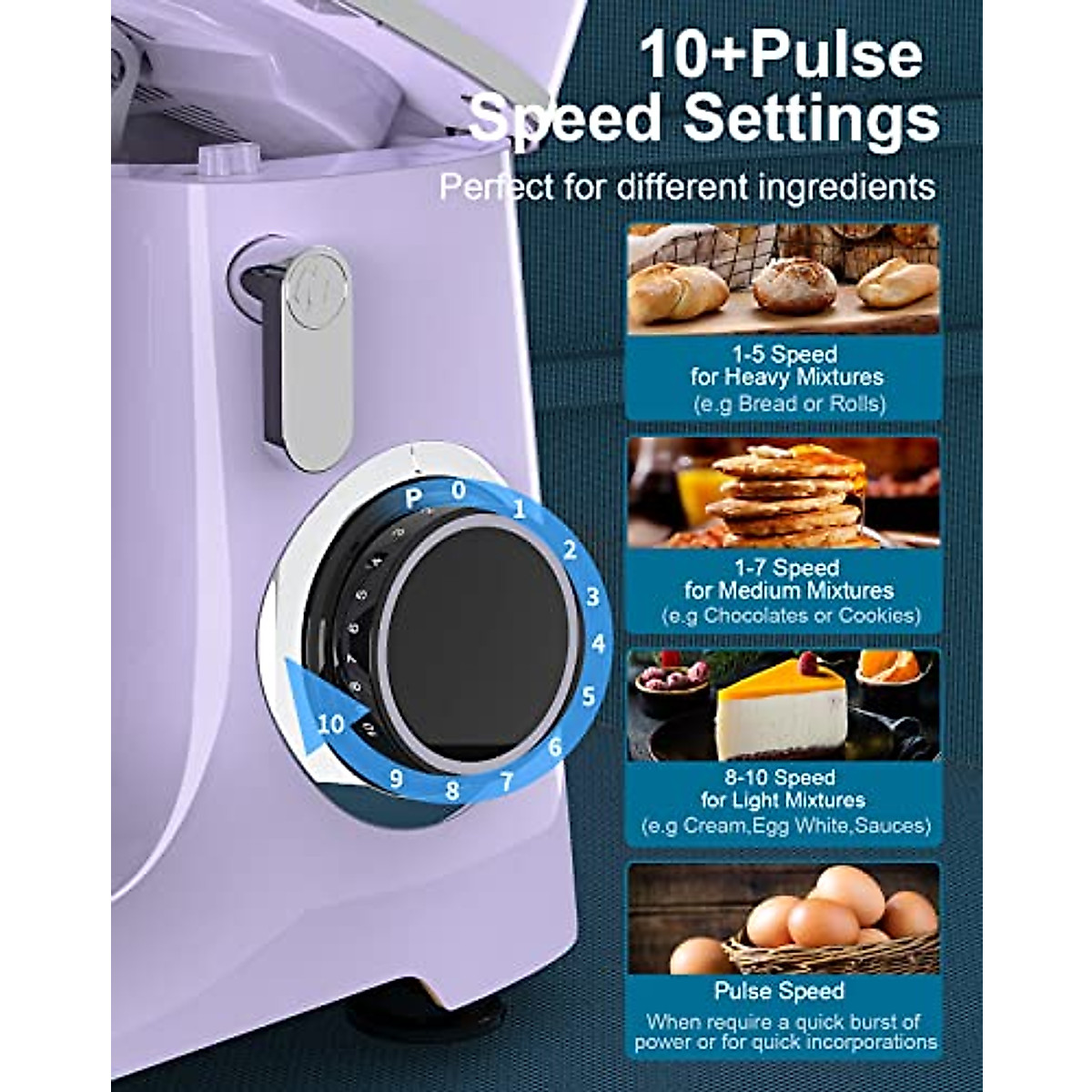 Mini Angel Electric Stand Mixer, 5.5 Quarts, Dough Hook, Flat Beater, Wire Whisk Attachments, 10+P Speeds with Splash Guard, Lavender with DIY STICKERS