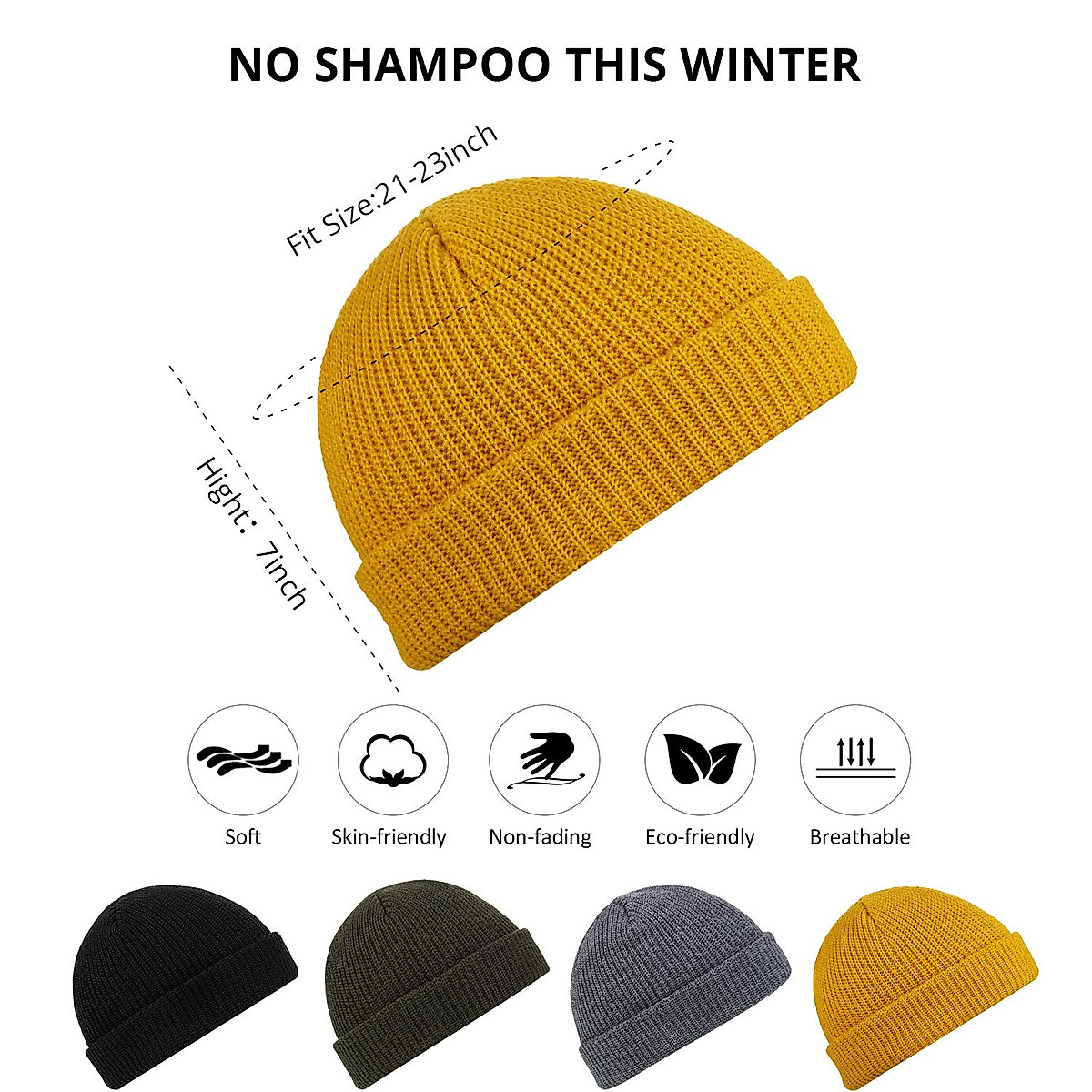 SATINIOR 4 Pieces Trawler Beanie Watch Hat Roll up Edge Skullcap Fisherman Beanie Unisex (Black, Army Green, Dark Gray, Yellow)