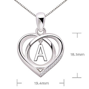 ALOV Jewelry Sterling Silver Initial Letter Alphabet Love Heart Cubic Zirconia Pendant Necklace (A)