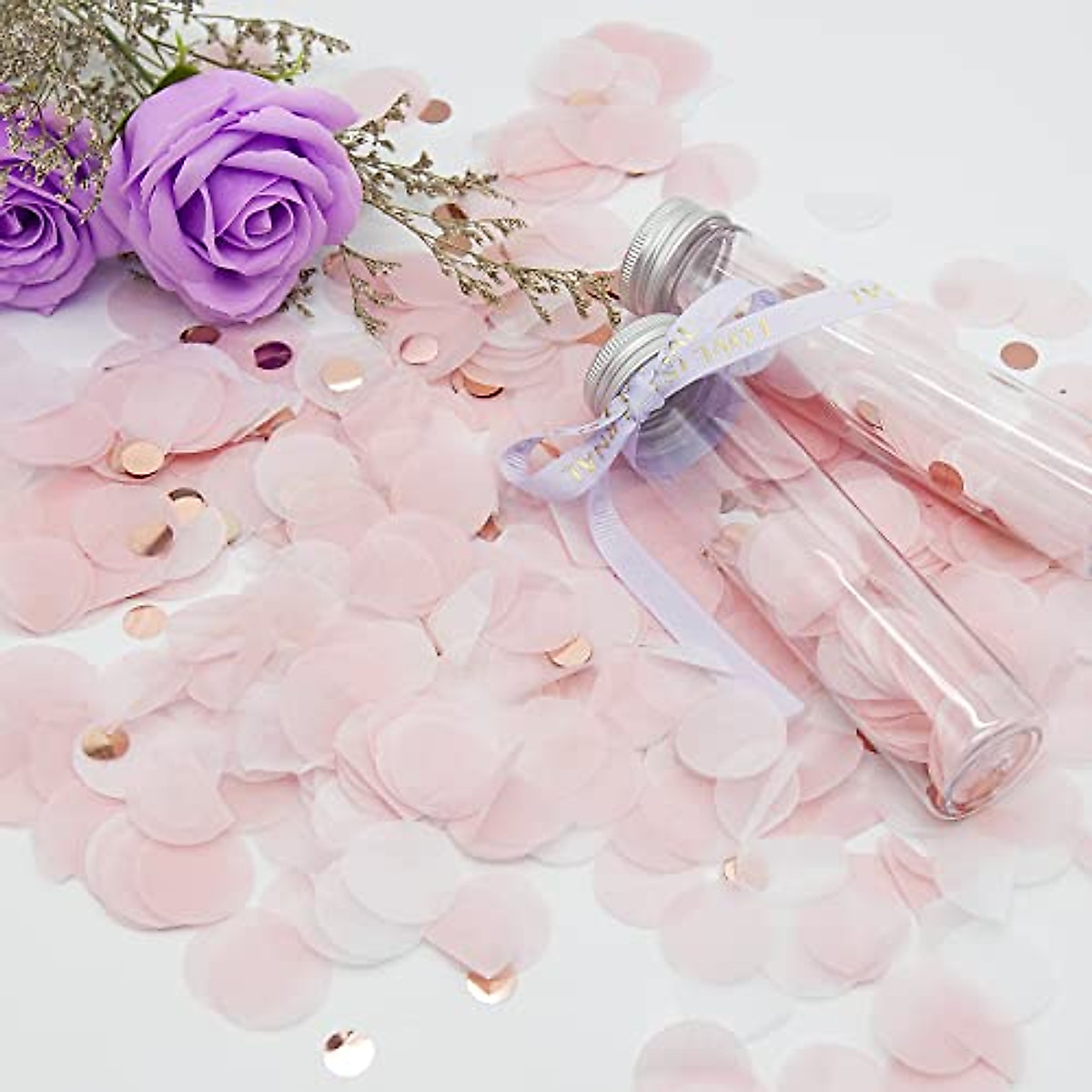 Round Tissue Confetti Glitter,Rose Gold Pink White Paper Tissue Confetti Dots for Wedding Birthday Party Decorations,1.76oz