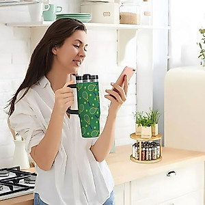 Exnundod Tennis Rackets and Balls Tumbler with Handle 40oz and Straw Insulated Tumblers Leak-proof Water Bottle for Car Travel