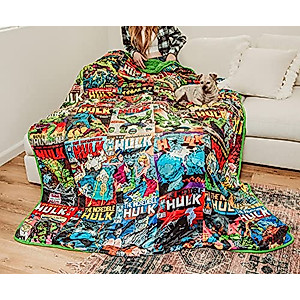 Marvel Incredible Hulk Comic Books Oversized Sherpa Throw Blanket | 8 Feet Long