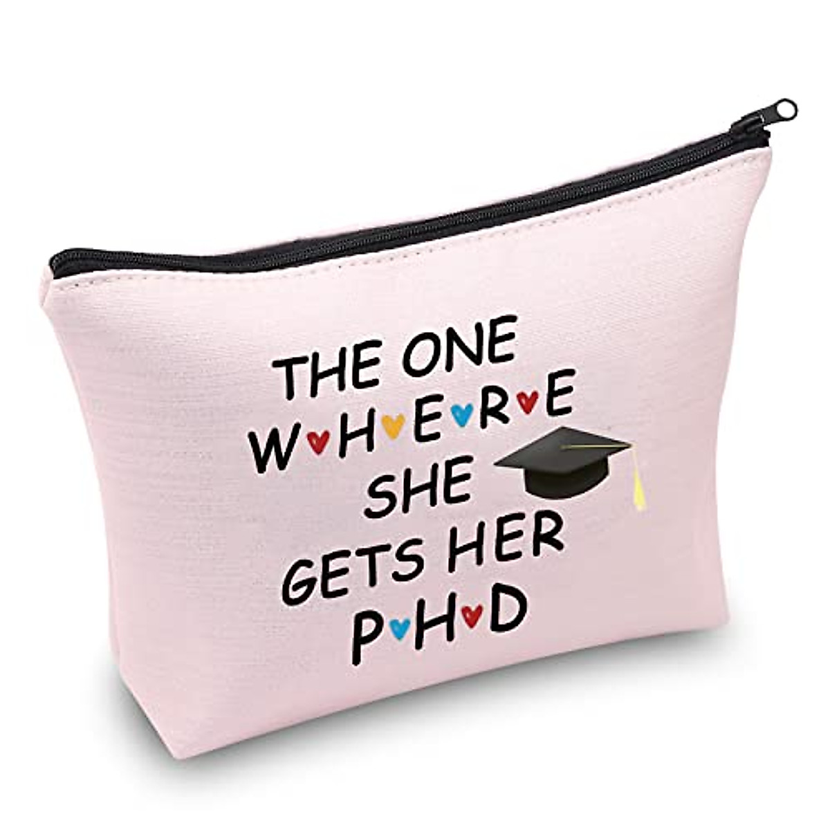 MBMSO Phd Graduation Gifts Makeup Bag the one Where She Gets Her Gifts for Phd Students Phd Gifts for Women Doctorate Degree Gifts Cosmetics Bag Travel Pouch (PHD bag pink)