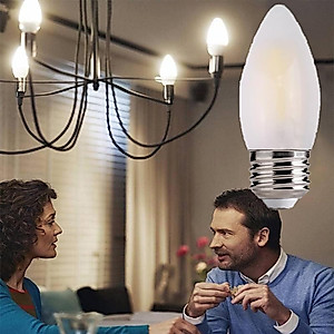 KODBPJ E26 Candelabra Light Bulbs Frosted Chandelier Light Bulbs 25watt Equivalent 2700K Warm White B11 Torpedo Tip Dimmable 2W LED Decorative Candle Light Bulbs (6)