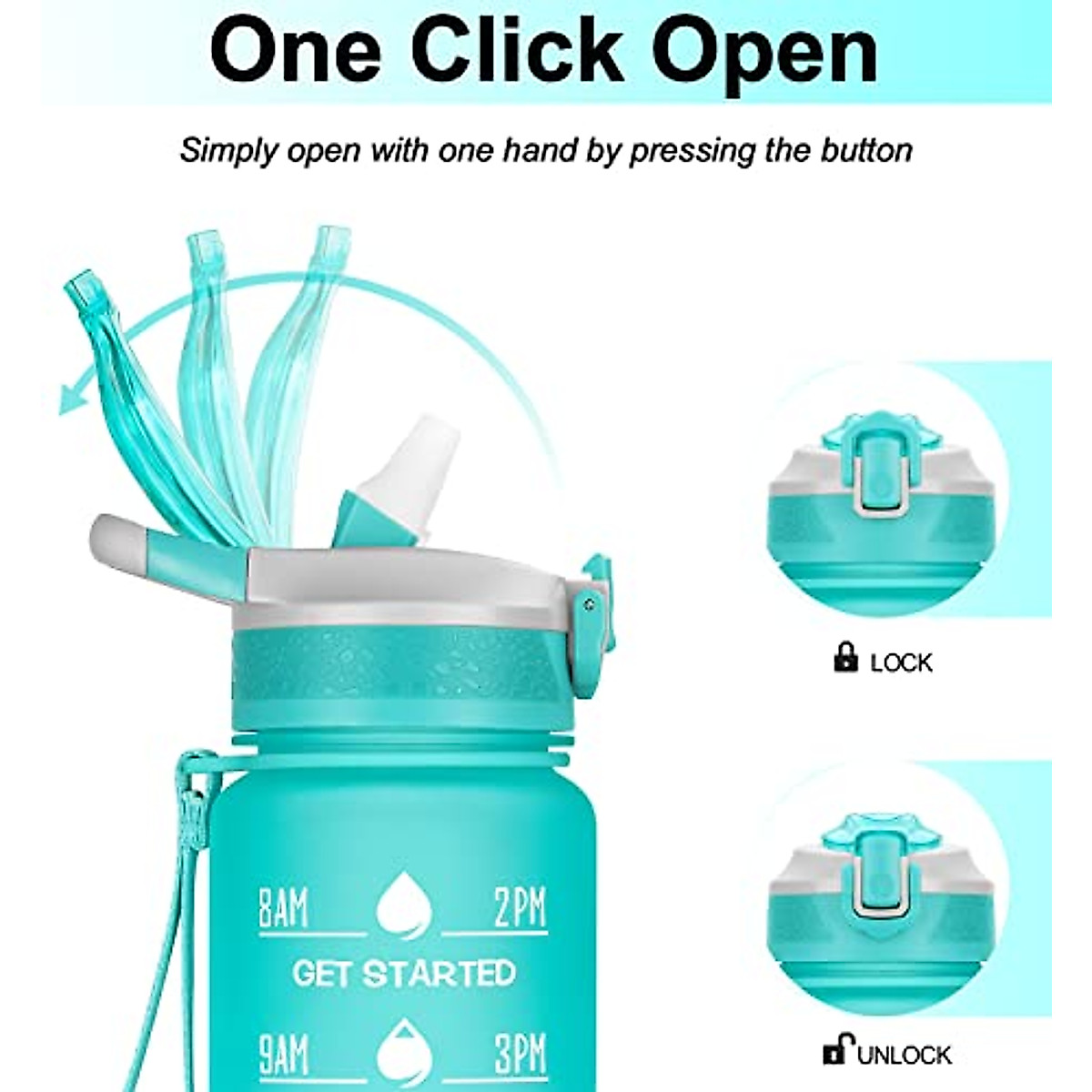 ELYPHINE 32/24 oz Water Bottles with Removable Straw & Time Marker, Motivational Sports Bottles with BPA Free Tritan Material, Leakproof Water Jug for Fitness