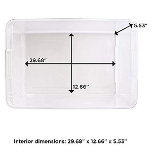 Homz 3421CLRDDC.02 Large 41 Quart Clear Plastic Under Bed Stackable Holiday Storage Container with Red Snap Lock Lid, 2 Pack