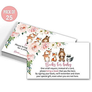 Yuzioey Girl Woodland Baby Shower Invitations, 25 Woodland Floral Invitations Macthing Envelpoes, Diaper Raffle Tickets, Book Request Cards, Forest Creatures Invitations