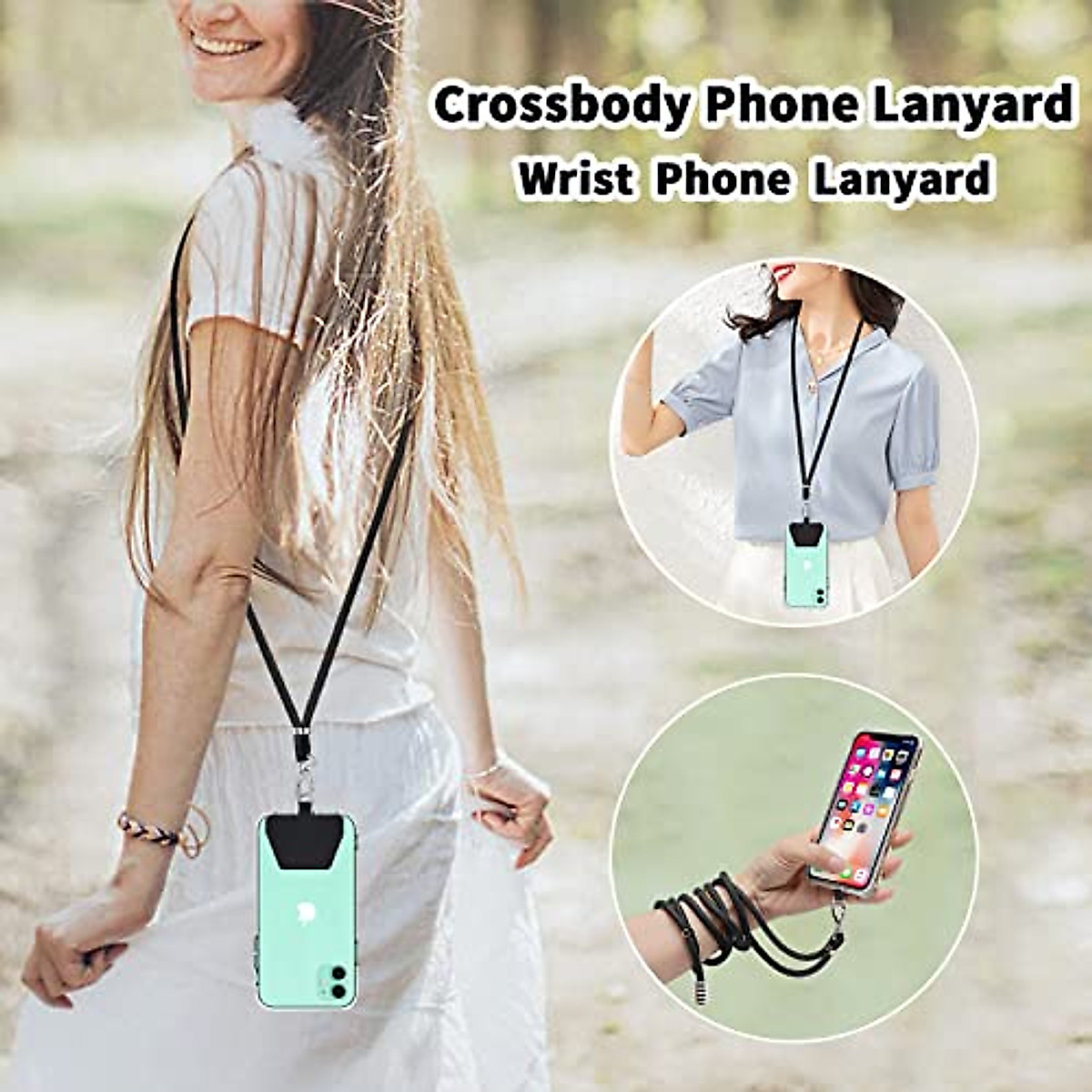 SS Phone Lanyard, Cell Phone Lanyard with Adjustable Detachable Neckstrap and Phone tether, Phone Strap Suitable for All Smartphones-Black