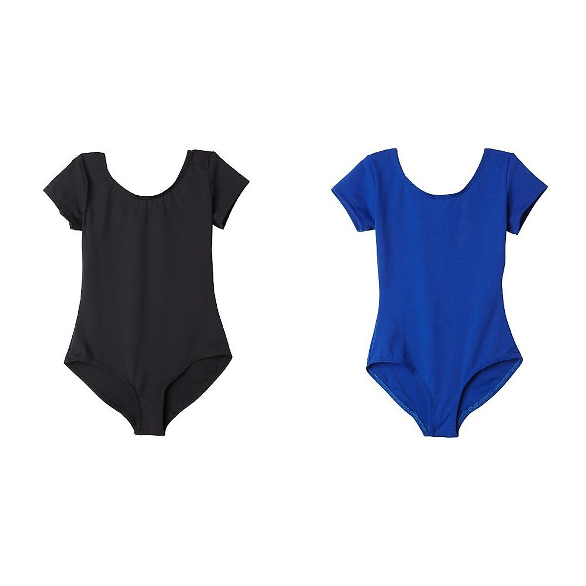 Capezio Girls 2 Pack Team Basic Short Sleeve Leotard Black/Royal Blue, Small