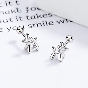 18G Cute Balloon Dog Cartilage Stud Earrings 925 Sterling Silver Gold Plated Lovely Animal Pet Tragus Helix Earring Conch Daith Piercing Studs Post Barbell Bar for Women Hypoallergenic (White Gold)