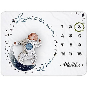 Yoothy Moon Baby Monthly Milestone Blanket Boy, Newborns Month Blanket Gift for Baby Shower, Soft Plush Photo Prop Blanket for Boy&Girl, Wreath &12 Stickers Included, Large 51''x40''