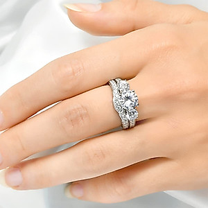 Women's 925 Sterling Silver Wedding Band Bridal Ring Set 3.5 Carats Round Cut Cubic Zirconia CZ Engagement (6.5)