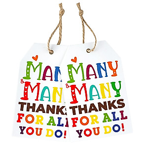100Pcs Many Many Thanks for All You Do Tags, Thank You Gift Tags with String, Colorful Paper Hanging Tags,Personalized Gift Tags for Gift Wrapping,Baby Shower,Wedding,Thanksgiving,Birthday(3.3"x2.1")