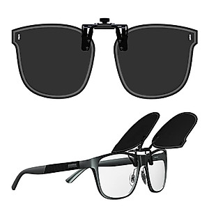 Goiteia Oversized Polarized Flip up Clip on Sunglasses over Prescription Glasses for Fashion Women|Easy to Put on and Take off One-handed（Grey lenses）