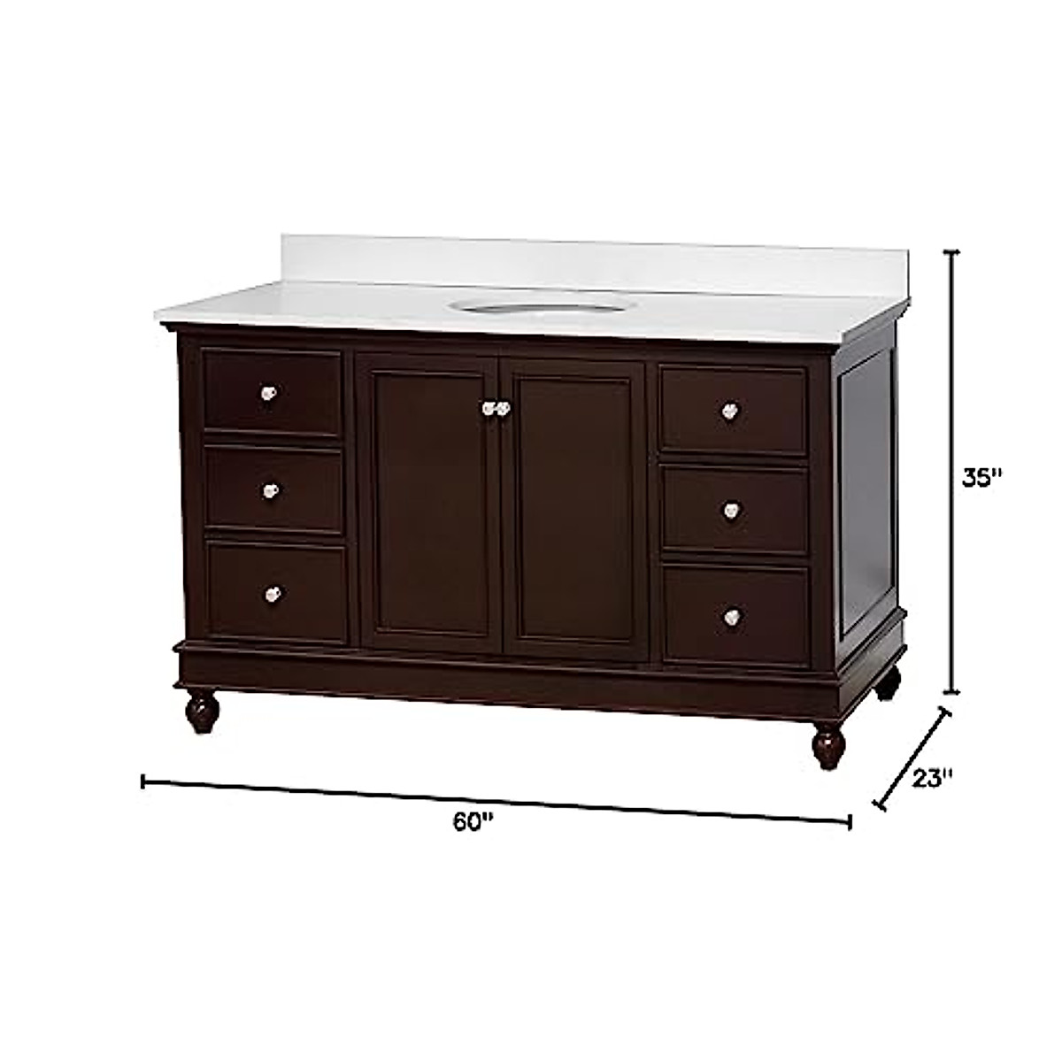 Kitchen Bath Collection Bella 60-inch Single Bathroom Vanity (Chocolate/Quartz): Includes Chocolate Cabinet with Stunning Quartz Countertop and White Ceramic Sink