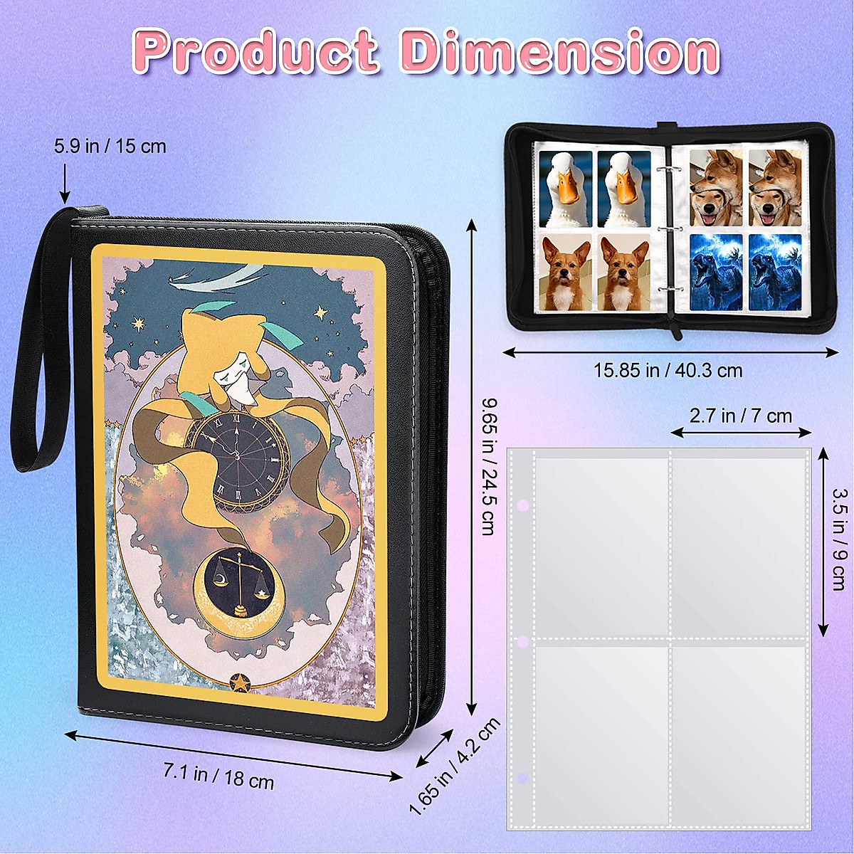 IDJWVU Trading Card Binder, 4-Pocket Card Collection Binder Book Holder Album for PTCG Game Cards with 50 Removeable Sleeves, 400 Pockets Fit 400 Game Cards, Holiday Gifts for Kids Adults