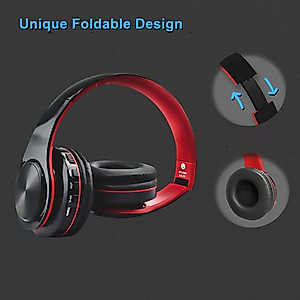 Wireless Headset with Mic, Foldable Bluetooth Headphone with 3.5mm Audio Jack, Built-in Noise Cancelling Microphone, Support for Plug-in Card, for PC, Phone(Black)