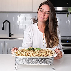 KASSEL Elegant Ceramic Serving Platter with Stand | Square Serving Trays for Entertaining Parties, Catering, and Buffet | Oven Safe Serving Tray and Dessert Display Decor Stand (Large)