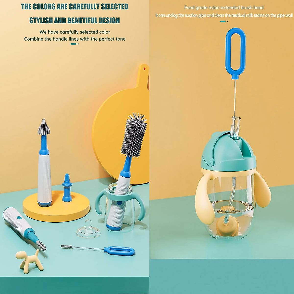 Electric Bottle Brush, Honboom Baby Bottle Cleaner, Rechargeable Waterproof Two-Speed Cleaning Mode Nipple Brush for Baby Bottles Pacifiers Straws Travel Bottle Brush Set (Green)