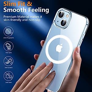 SPIDERCASE for iPhone 14 Case/iPhone 15 Case, [15 FT Military Grade Drop Protection] Magnetic [Crystal Clear] 2 Pack [Tempered Glass Screen Protectors+Camera Lens Protectors] Slim Case, Clear