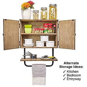 EXCELLO GLOBAL PRODUCTS 17x21'' Barndoor Bathroom Wall Cabinet, Space Saver Storage Cabinet Kitchen Medicine Cabinet with Adjustable Shelf and Towel Bar, Brown