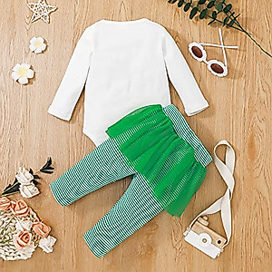 1st St. Patrick's Day Outfit Newborn Infant Baby Girl Long Sleeve Lucky Clover Romper Bodysuit Green Tutu Pants Set (Green A, 9-12 Months)