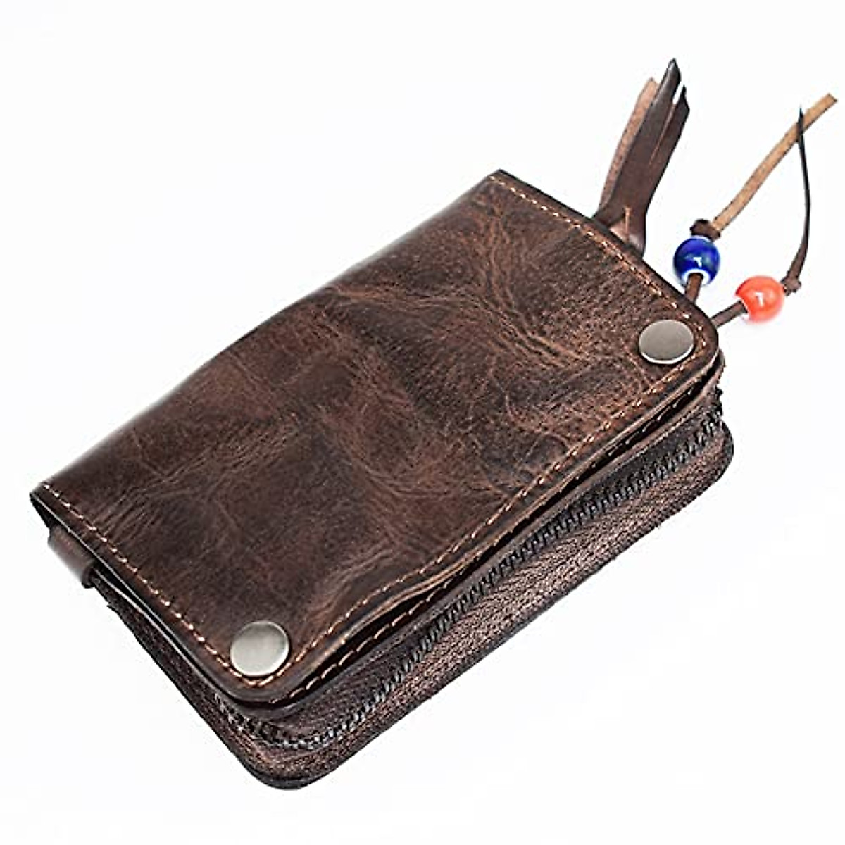 Genuine Leather Keychain Key Case,MoreChioce Card Holder Wallet Cowhide Leather Smart Keychain Protector Cover Key Organizer Card Case with 6 Hooks and Zipper,Coffee Color