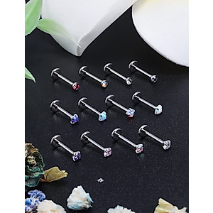 Ocptiy 18G Push in Nose Ring Stus for Women Surgical Stainless Steel Straight Threadless Nose Nostril Lip Ring Stud Bone Pin Bar Cartilage Tragus Helix Earring Piercing Jewelry Men Diamond 3mm Silver