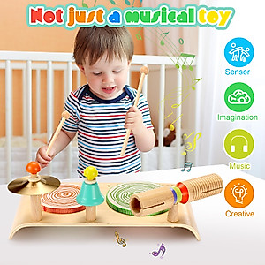 Wingyz Kids Drum Set, Baby Musical Instruments Toys for Toddlers , 6 in 1 Wooden Musical Table Top Drum Kit Play Set, Educational Percussion Drum Sensory Toys Montessori Toys for Kids