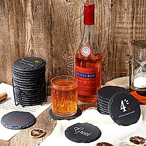 40 Pieces Round Slate Coasters Bulk, 4 x 4 Inch Black Stone Coasters Drink Coasters Bar Coasters Cup Coaster with Anti Scratch Bottom for Drinks Table Kitchen Bar Home