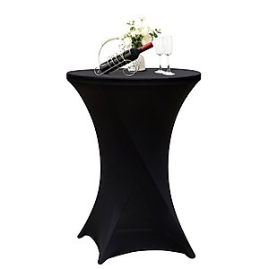 Nacuci 32x43 Inch Cocktail Table Cover Black Spandex Cocktail Tablecloth Highboy Tablecloth High Top Table Cloths Round for Party Pub Bar Bistro