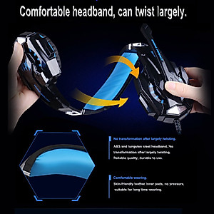 KOTION EACH G9000 Headset 3.5mm Game Gaming Headphone Earphone with Microphone LED Light for Laptop Tablet/Mobile Phones/ PS4 (Black Blue)